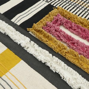 Grey Yellow Handwoven Coton Rug, Hallway Runner, Christmas Gift Rug ...