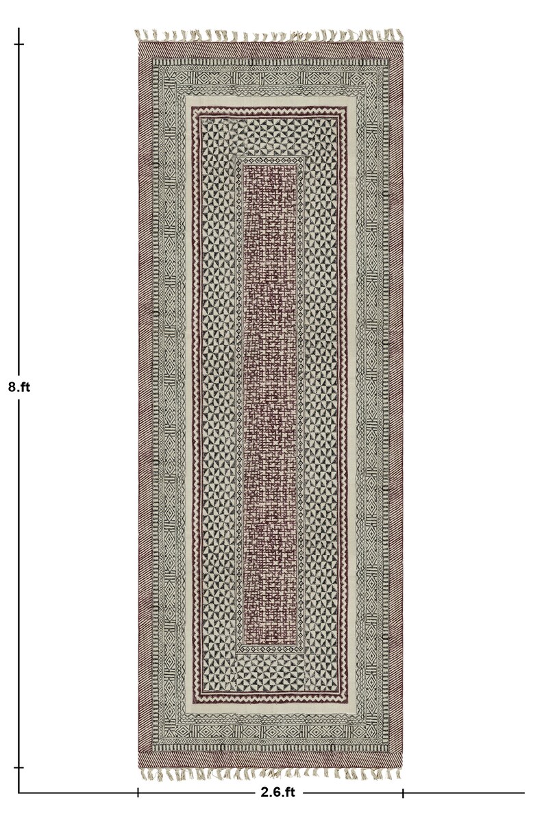 Hand Block Printed Indian Cotton Runner Rug, Hallway Dhurrie Rug - Etsy