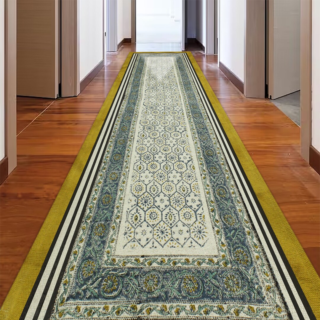 Yellow Black Hallway Stair Cotton Runner Kitchen Corridor Area Rug ...