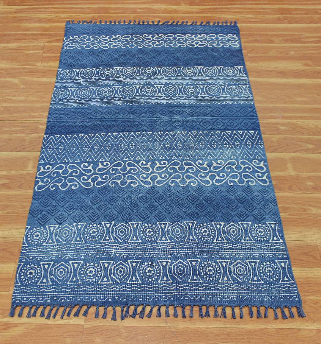 Blue Kitchen Rug Bohemian Cotton Rug Block Print Rug Bedside - Etsy