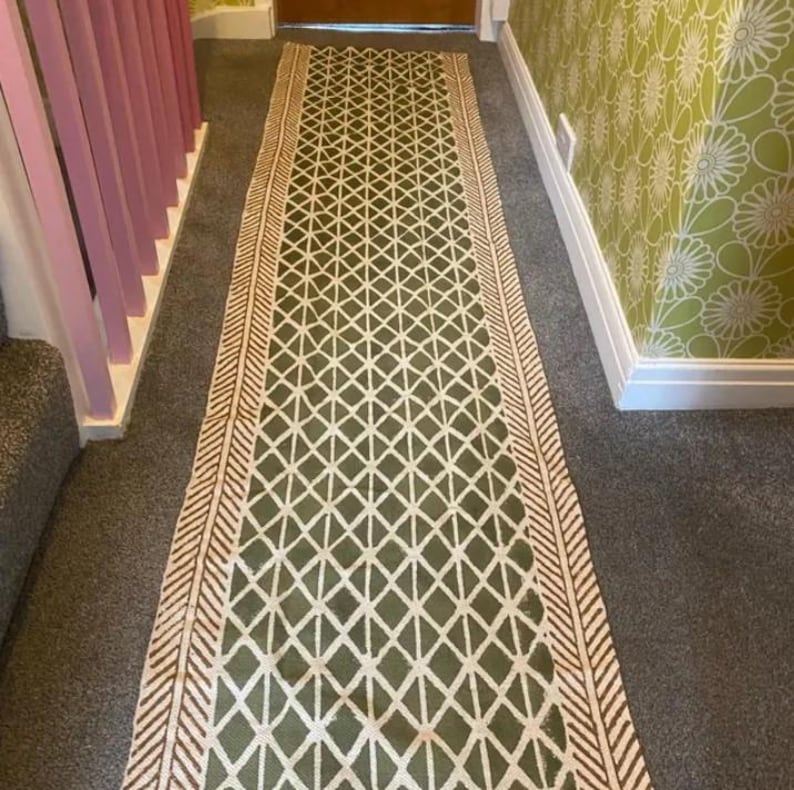Extra Large Runner Hallway Stair Runner Green Handmade Rug Washable ...