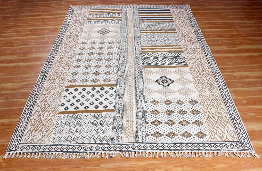 9x12 Feet Beige Black Bedroom Custom Cotton Area Rug Large - Etsy