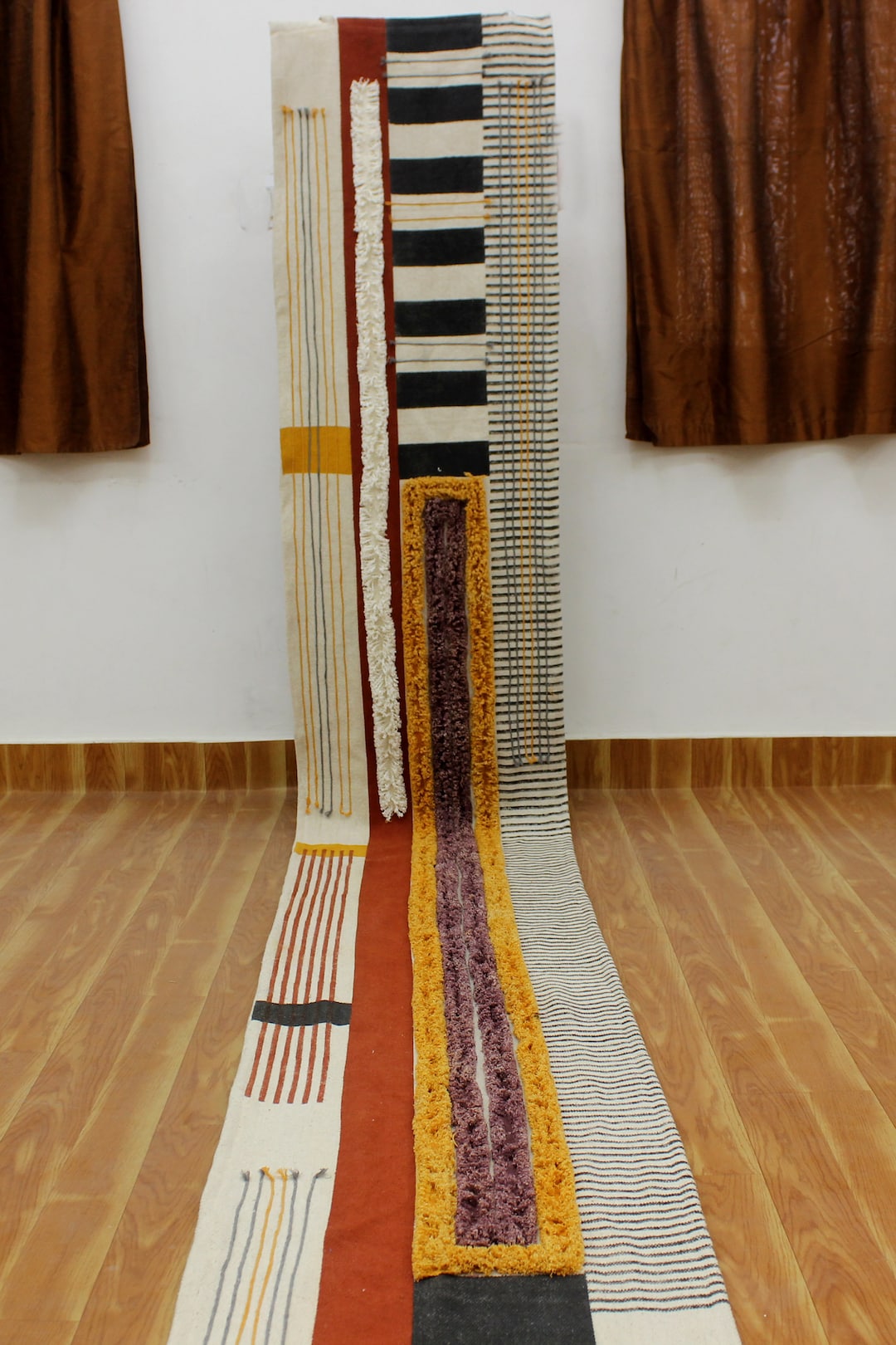 Brown Yellow Hallway Runner Kilim Cotton Carpet Dining Room Rug Hand ...