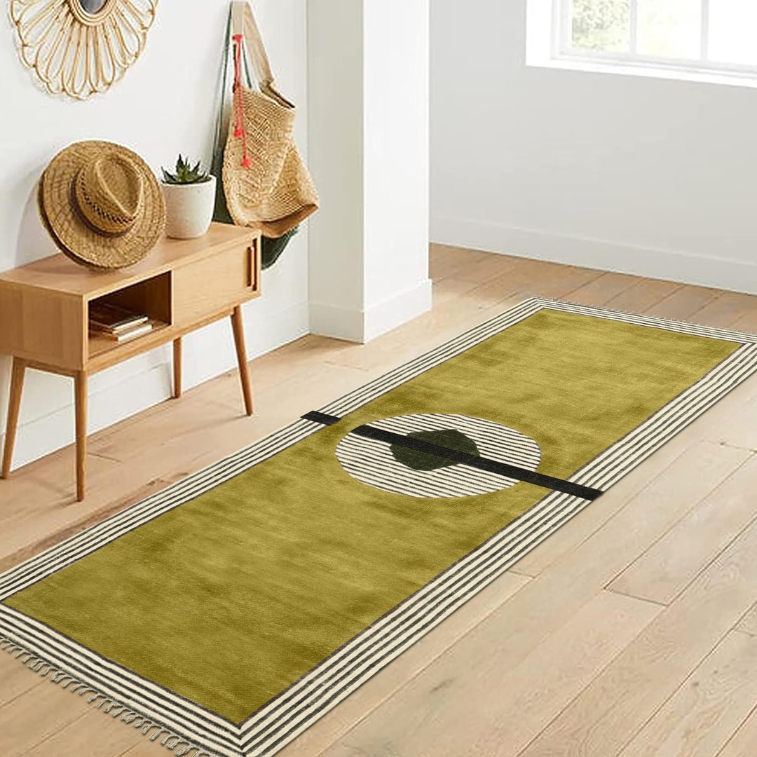Olive Green Cotton Rug Block Print Rug Hallway Runner Outdoor Rug ...