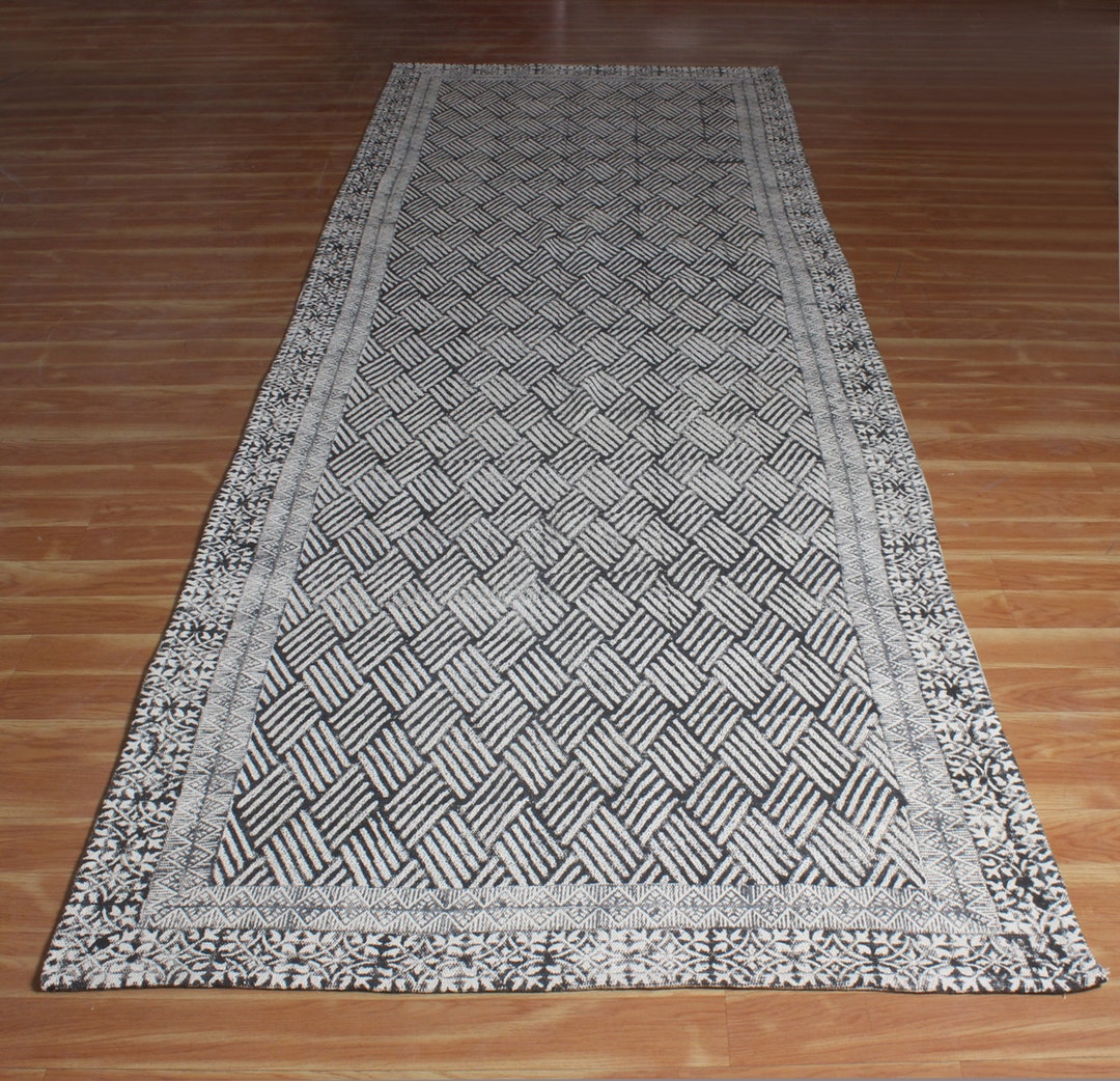 Indian Handmade Gray Cotton Durries Hallway Stair Runner Rug Outdoor ...