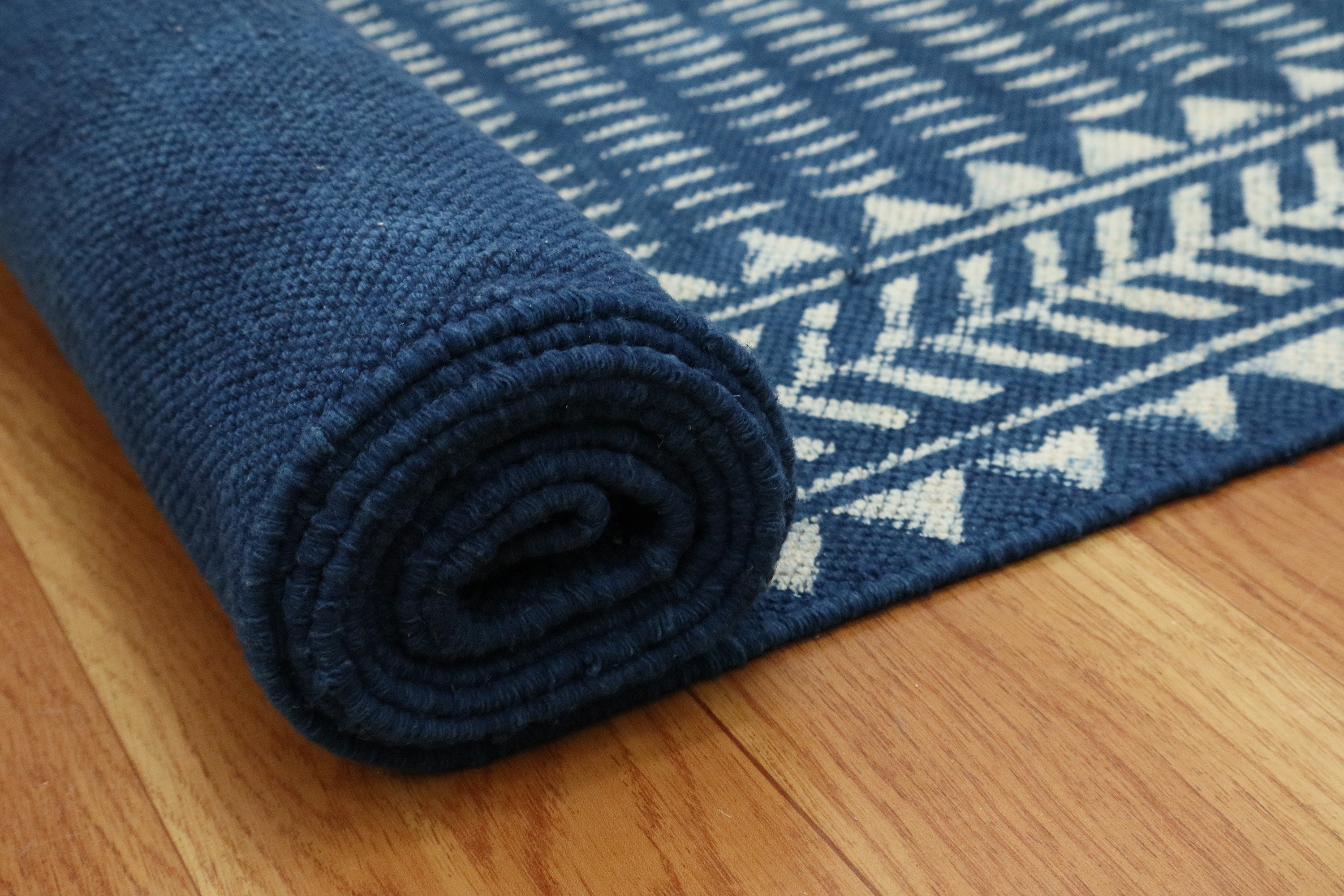Custom Cotton Runner Rug: Indigo Blue Dabu Print, Hand Blocked - Etsy