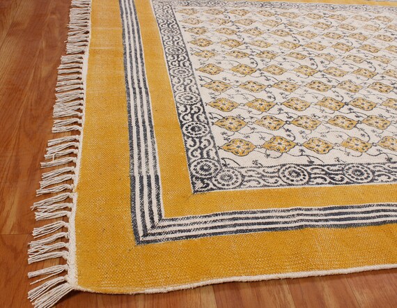 Handmade Yellow Rug Hand Block Print Area Rug Outdoor Yoga Rug - Etsy