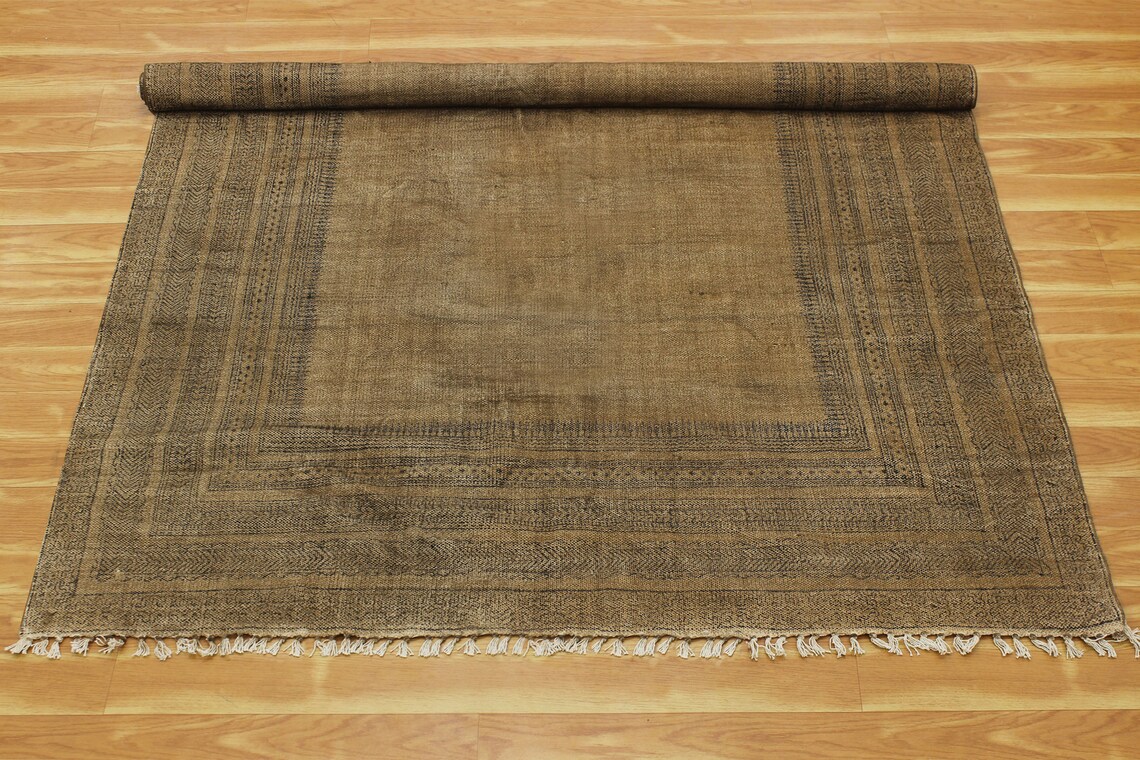 Bronze Runner Rug, Hand Block Print Cotton Dhurrie Kilim - Etsy