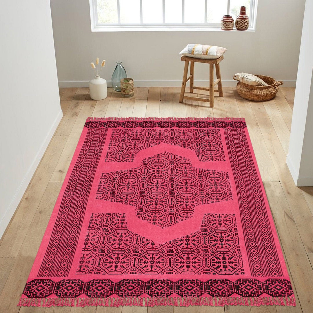 4x6 Feet Black/pink Cotton Rug Handmade Indian Rug Block - Etsy