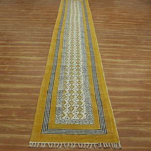 Extra Large Runner Hand Block Print Carpet Cotton Bohemian Rug Yellow ...
