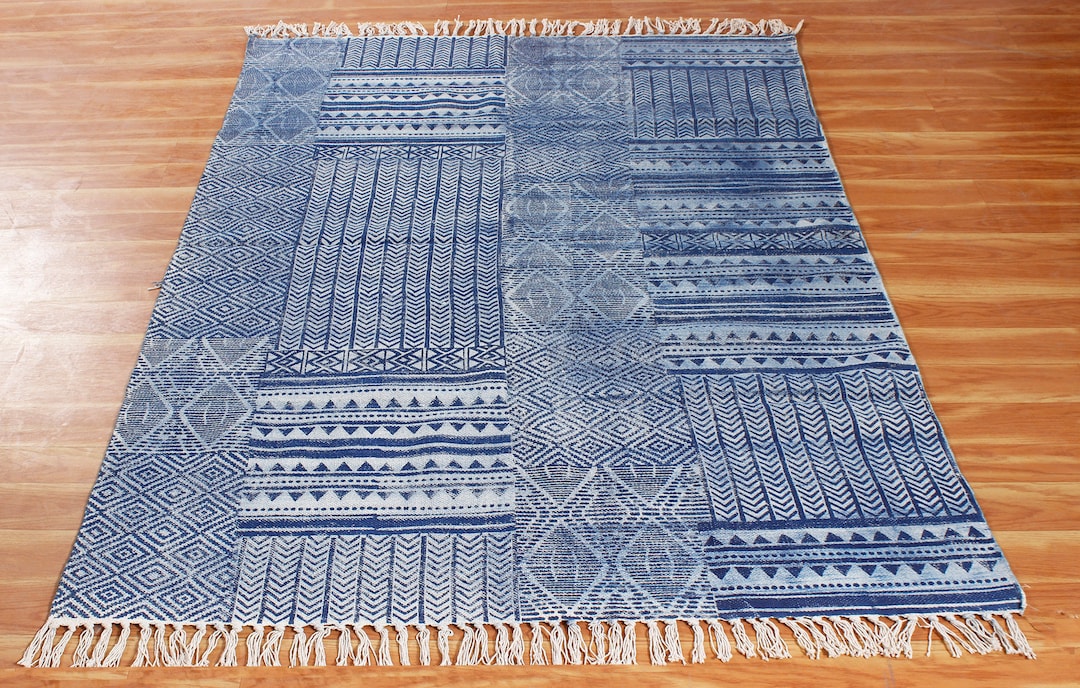 Blue Kitchen Cotton Area Rug Custom Bedroom Living Room Kilim - Etsy