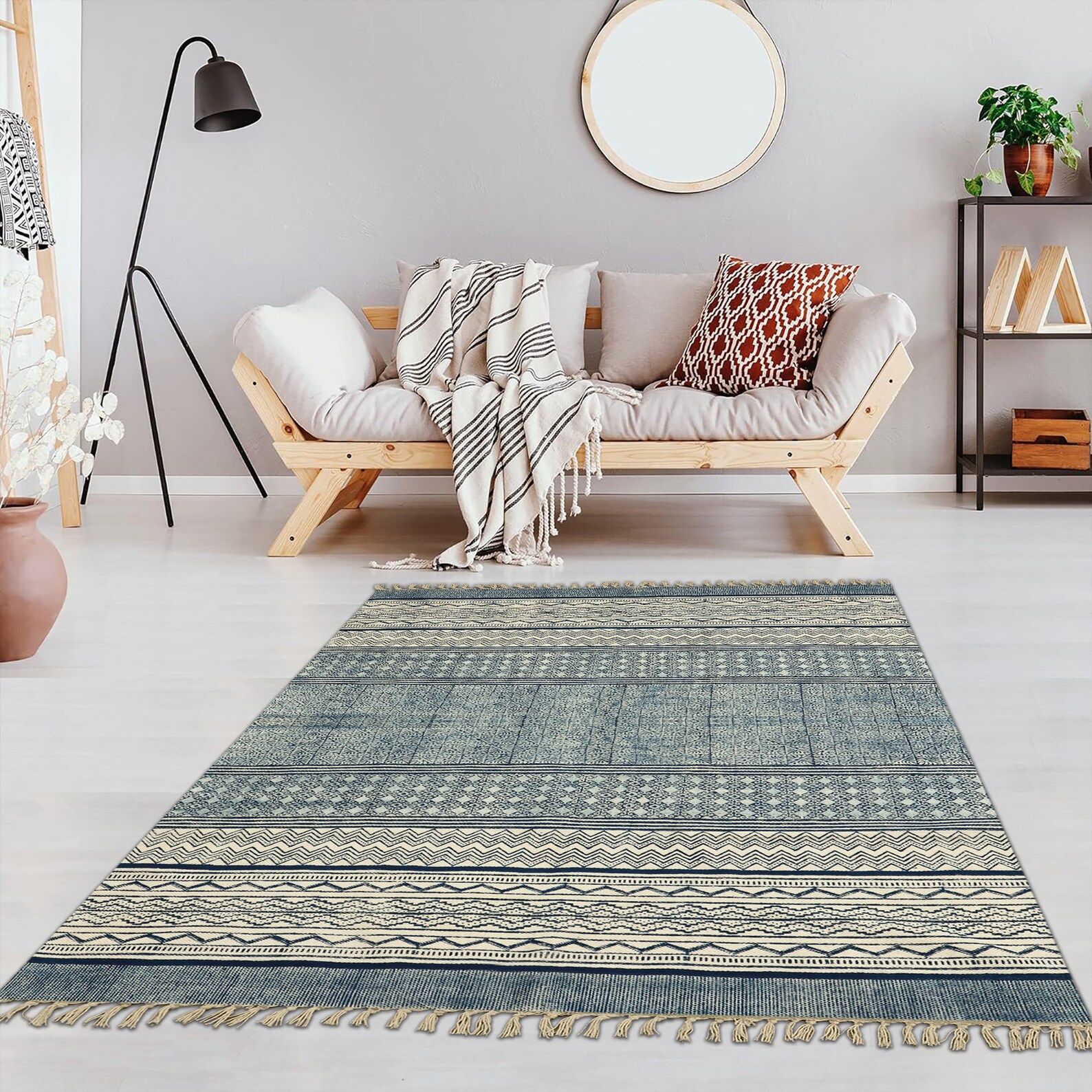 Hand Block Print Cotton Rug, Indigo Blue, Bohemian Kilim - Etsy