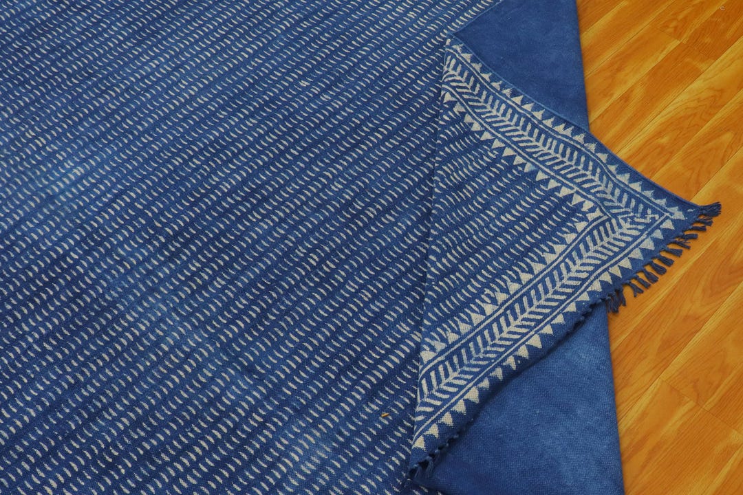 Indian Handmade Stair Rug Dabu Printed Area Rug Indigo Blue Cotton Rug ...