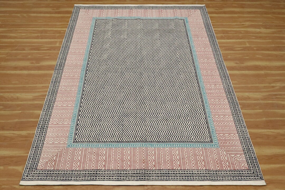 Pink Hand Block Printed Cotton Rug, Washable Dhurrie Mat - Etsy