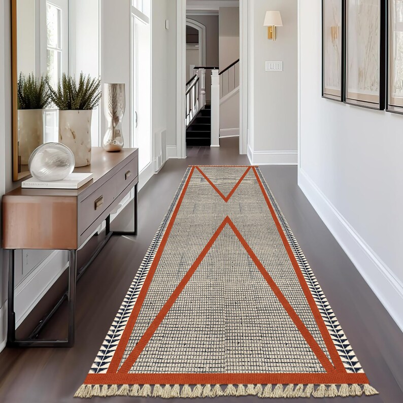 Cotton Runner Burnt Orange Cotton Rug Handmade Cotton Rug Flat Weave ...