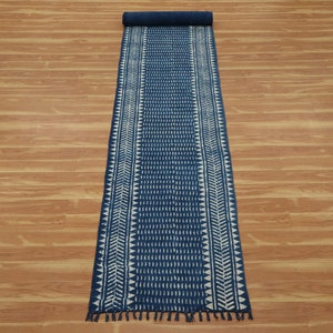 Custom Cotton Runner Rug: Indigo Blue Dabu Print, Hand Blocked - Etsy