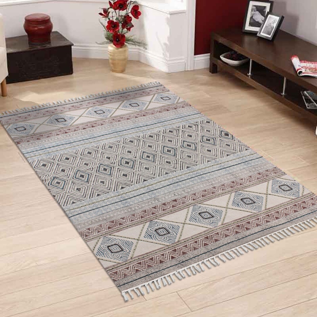 Black Square Cotton Rug Kitchen Dining Carpet Home Décor Bedroom Floor ...
