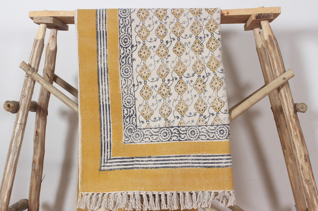 Handmade Yellow Rug Hand Block Print Area Rug Outdoor Yoga Rug - Etsy