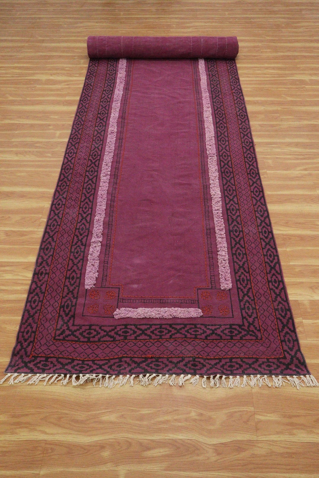 Dark Purple Cotton Runner Rug, Block Printed Boho Style - Etsy