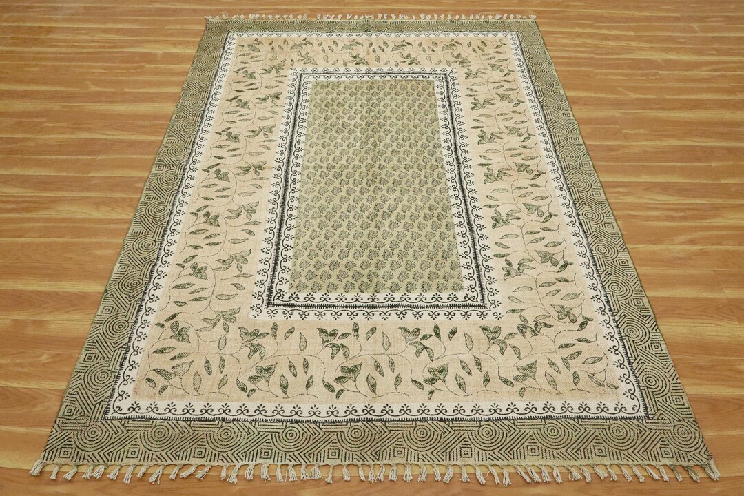 Green Stair Runner Hand Block Printed Rug Living Room Rug Square Dining ...