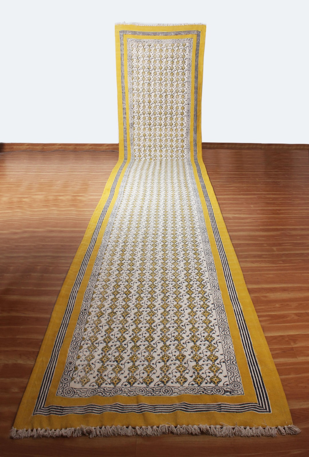 Yellow Hand Block Print Cotton Runner Extra Large Runner Hallway Runner ...