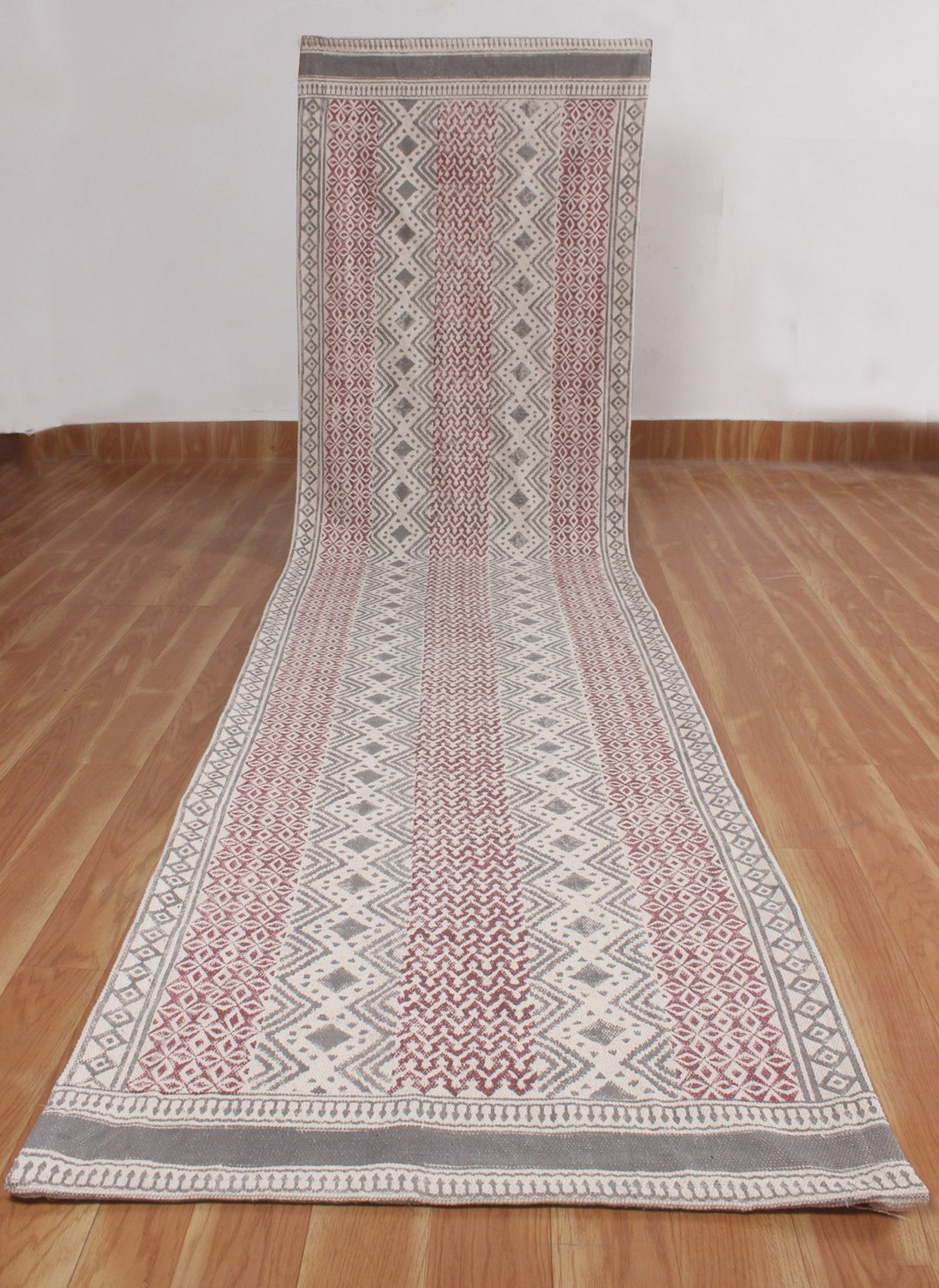 Hand Block Printed Cotton Runner Rug, Red Bohemian Hallway Rug - Etsy