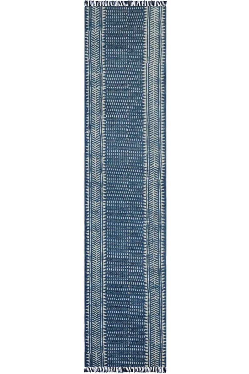 Custom Cotton Runner Rug: Indigo Blue Dabu Print, Hand Blocked - Etsy