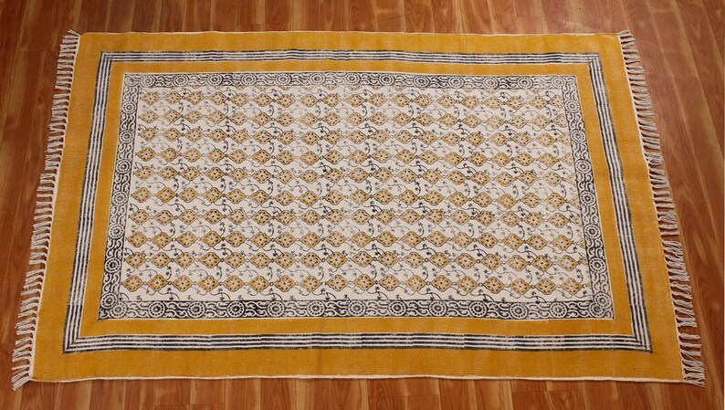 Handmade Yellow Rug Hand Block Print Area Rug Outdoor Yoga Rug - Etsy