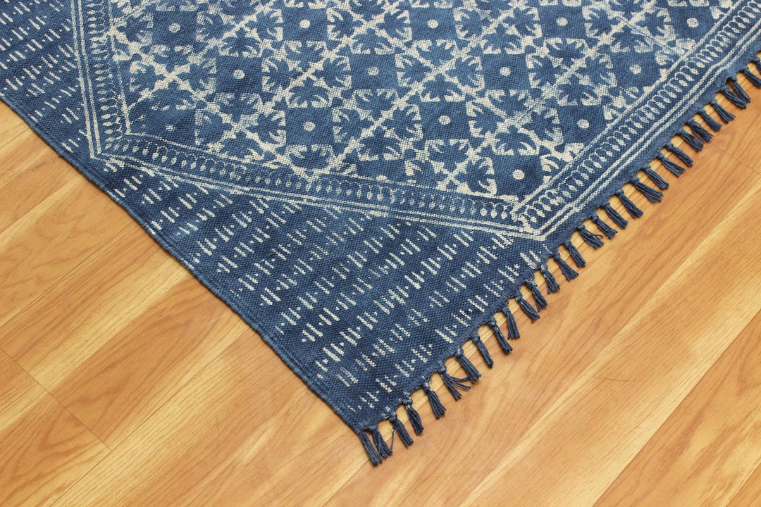 Indian Handmade Rug Dabu Printing Area Rug Indigo Blue Outdoor Yoga Mat ...