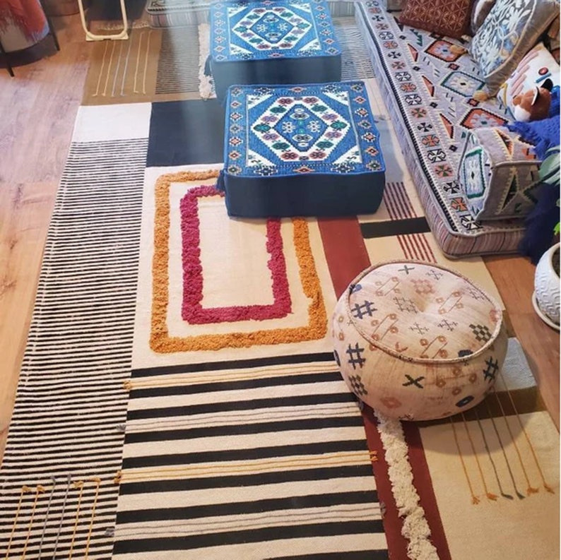 Hand Block Print Rug Handmade Runner Rug Woven Cotton Rug - Etsy