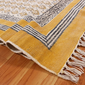 Handmade Yellow Rug Hand Block Print Area Rug Outdoor Yoga Rug Garden ...