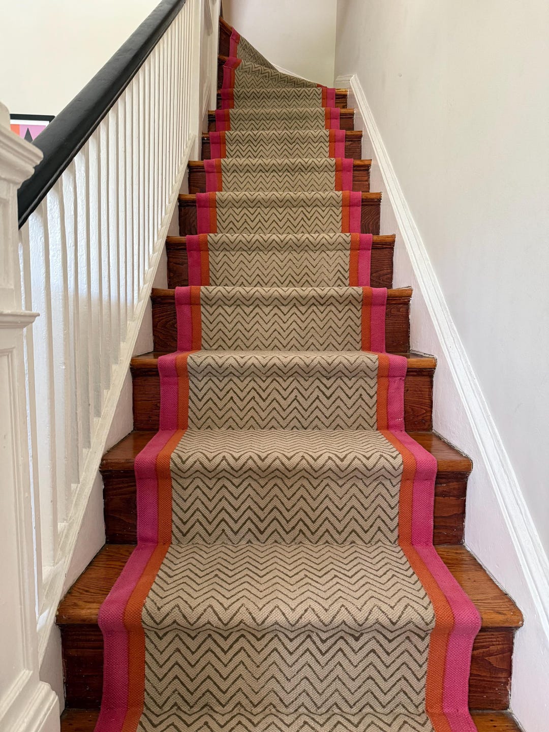 Handwoven Cotton Stair Runner: Pink Herringbone Block Print Rug - Etsy