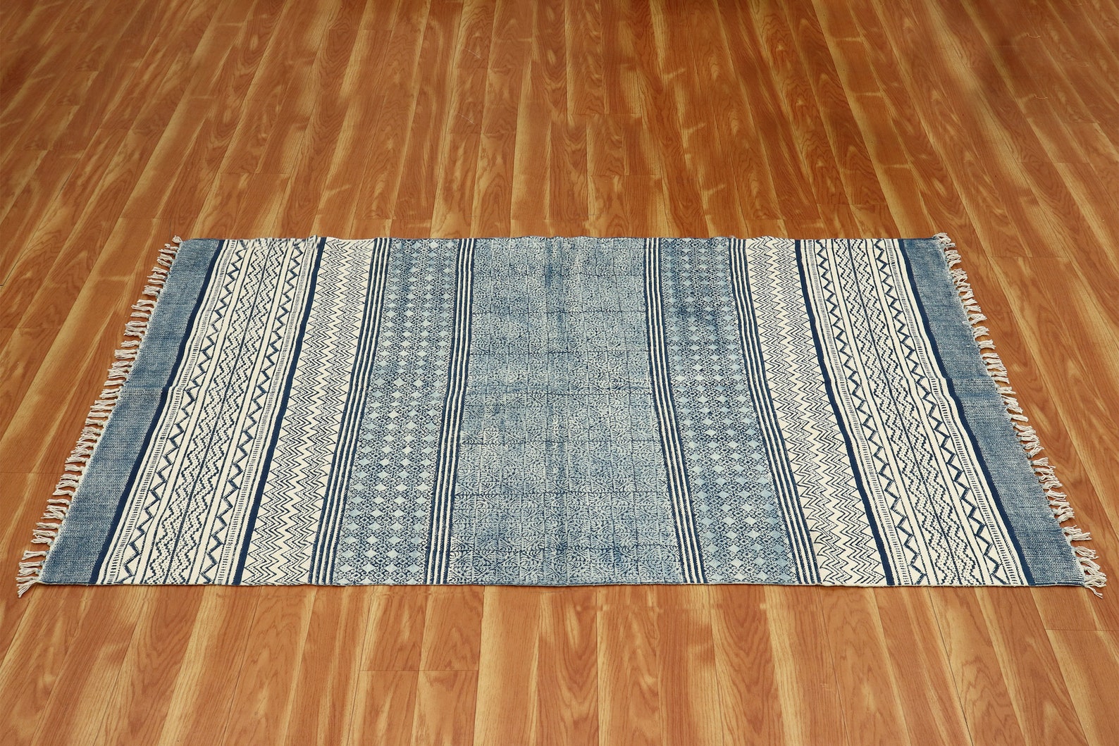 Hand Block Print Cotton Rug, Indigo Blue, Bohemian Kilim - Etsy