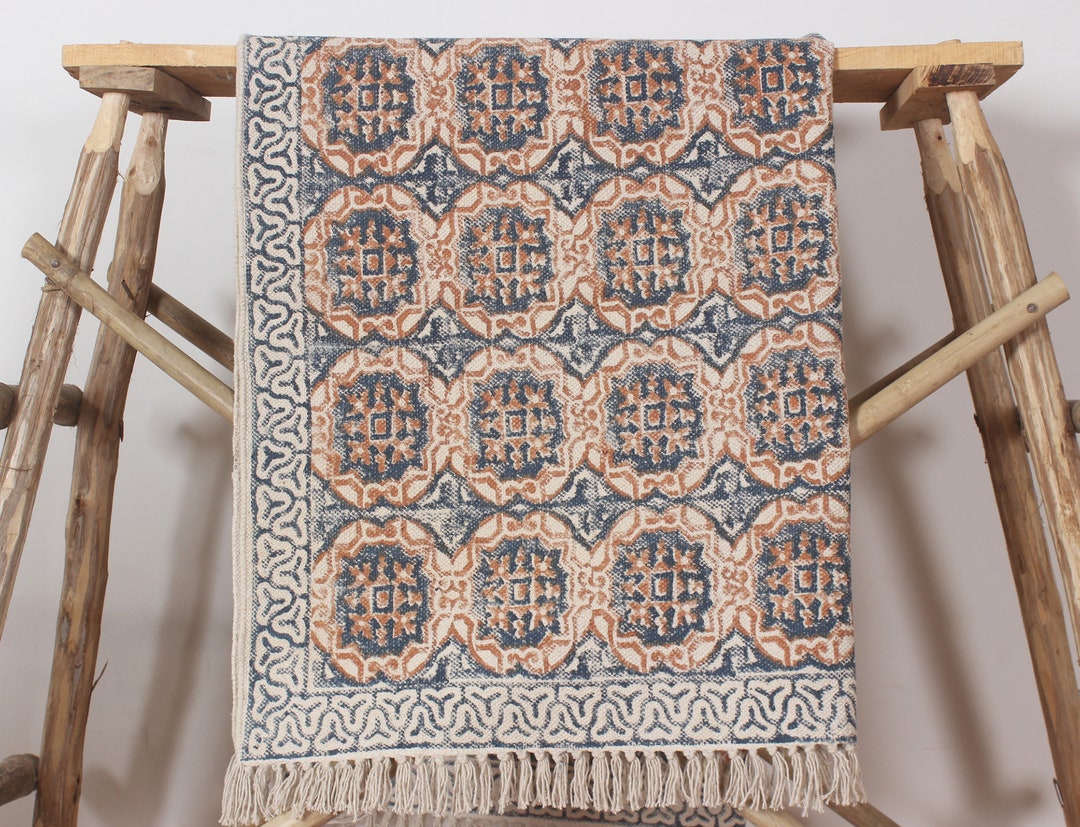 Living Room Area Rug Indian Cotton Rug Hand Block Printed Rug Handmade ...