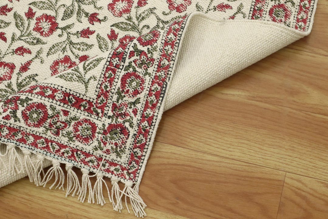 Red Floral Hallway Runner Extra Large Stair Runner Cotton Floor Runner ...