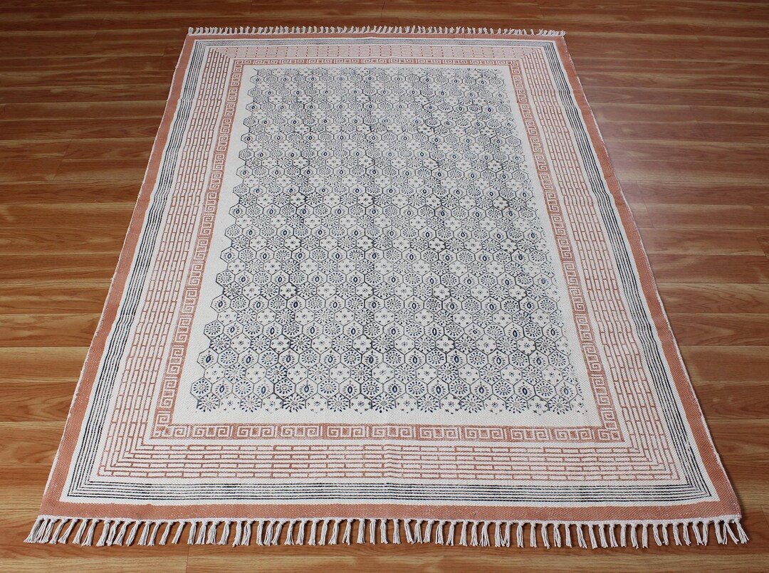 Indian Block Printed Rug Black Cotton Stair Runner Large Living Room ...