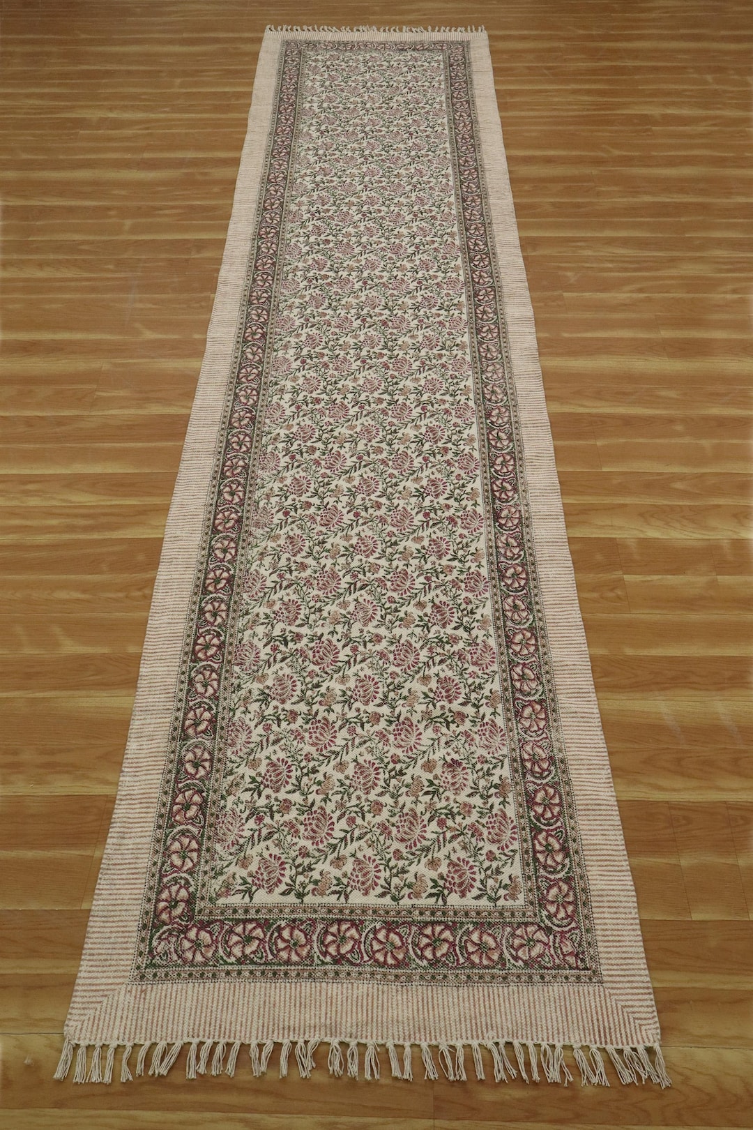 Large Hallway Stair Runner, Green Beige, Cotton Runner Rug, Kitchen ...