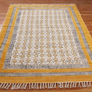Handmade Yellow Rug Hand Block Print Area Rug Outdoor Yoga Rug - Etsy