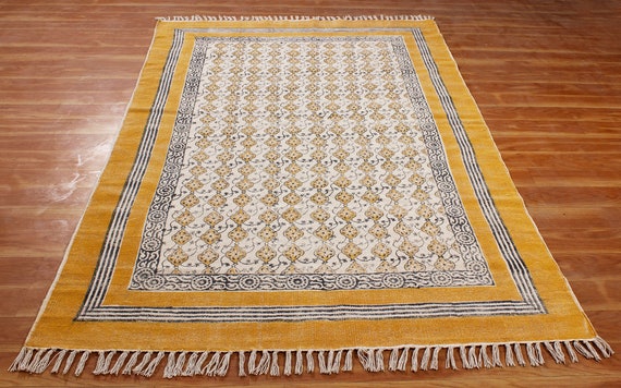 Handmade Yellow Rug Hand Block Print Area Rug Outdoor Yoga Rug - Etsy