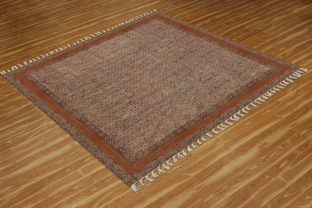 Handwoven Square Rug Living Room Block Printed Rug Bohemian Rug ...