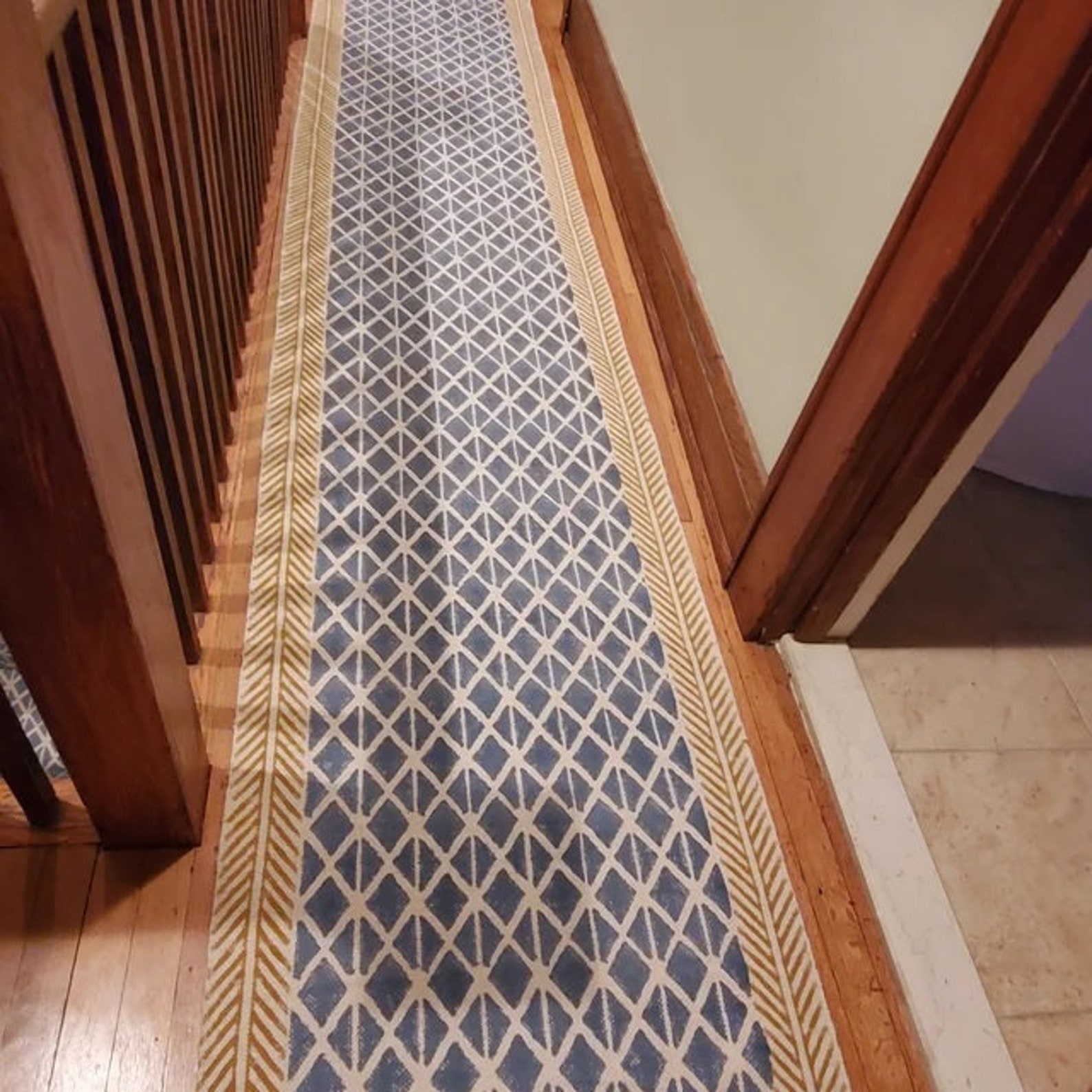 Extra Large Blue Runner Stair Runner Rug Block Printed Cotton Runner ...