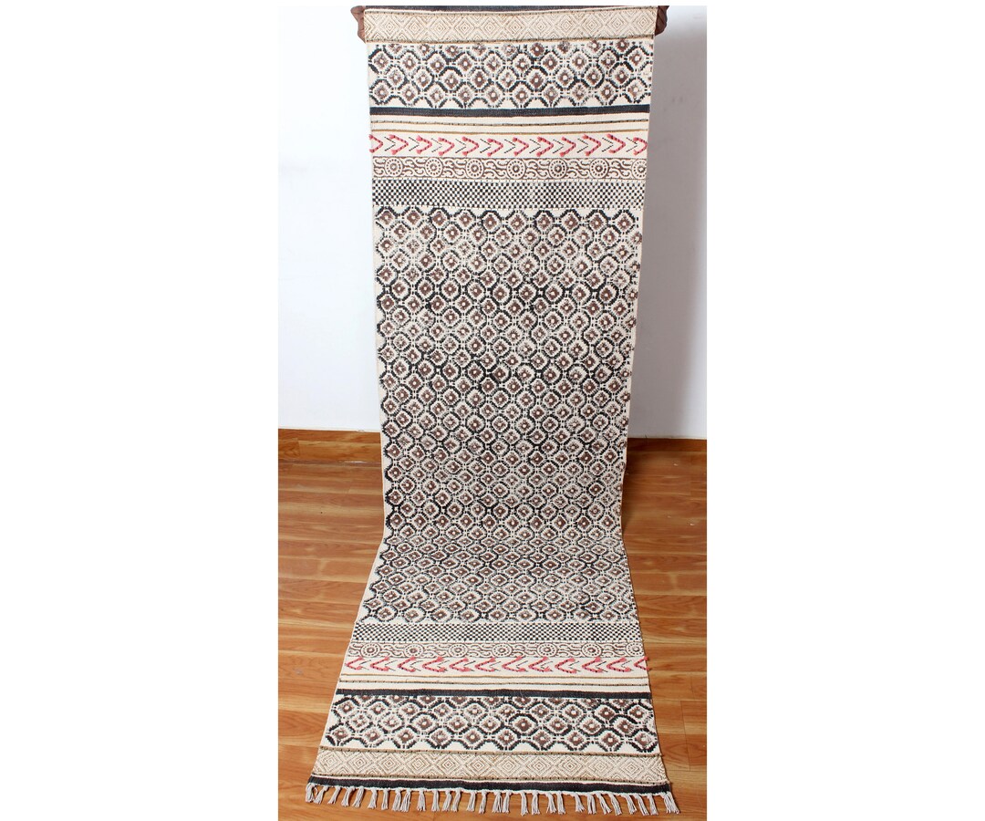 Brown and Black Hallway Stair Cotton Runner Hand Woven Living Room Rug ...