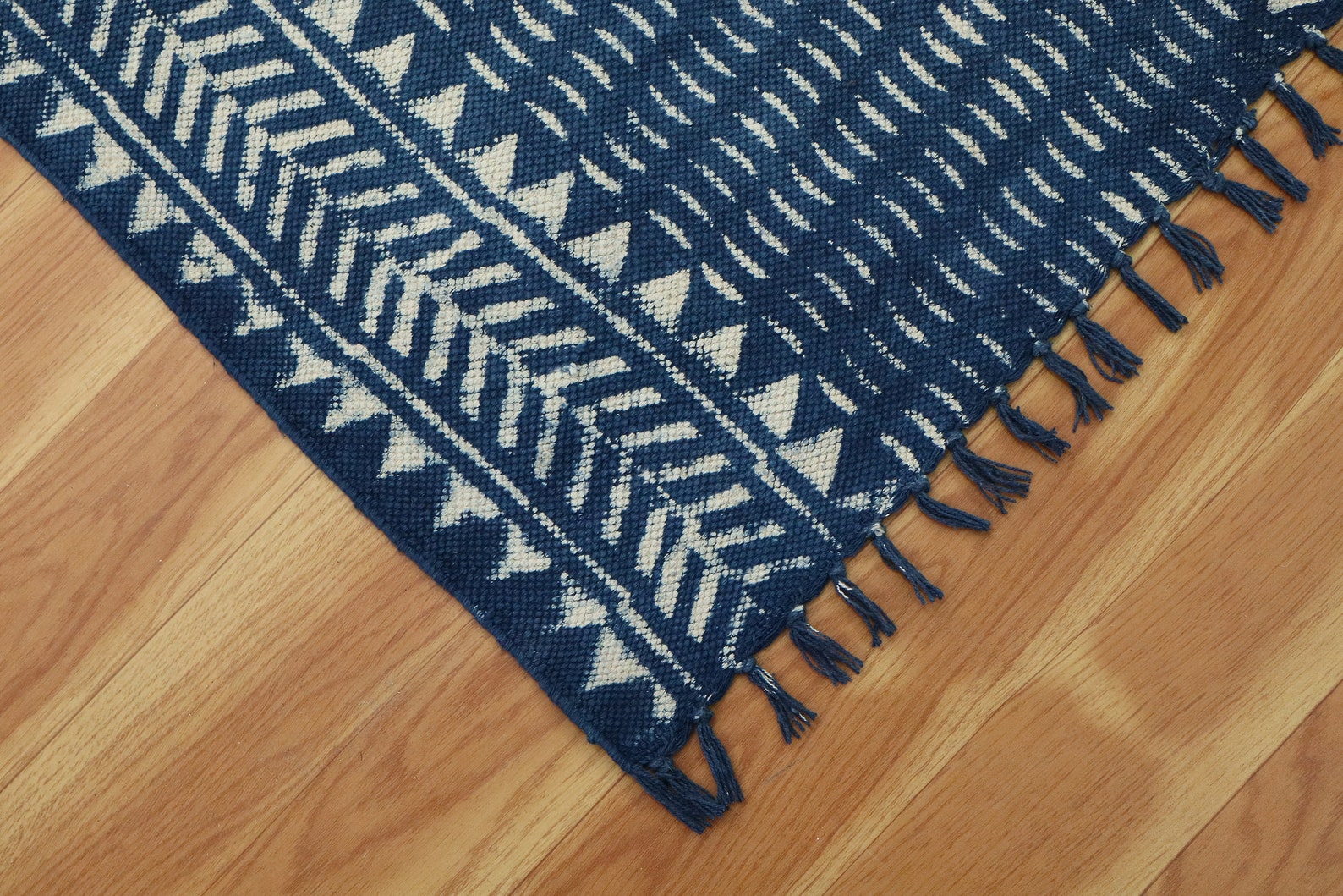 Custom Cotton Runner Rug: Indigo Blue Dabu Print, Hand Blocked - Etsy