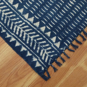 Custom Cotton Runner Rug: Indigo Blue Dabu Print, Hand Blocked - Etsy