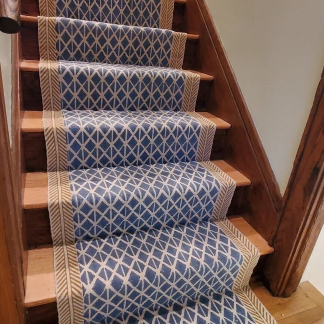 Extra Large Blue Runner Stair Runner Rug Block Printed Cotton Runner ...