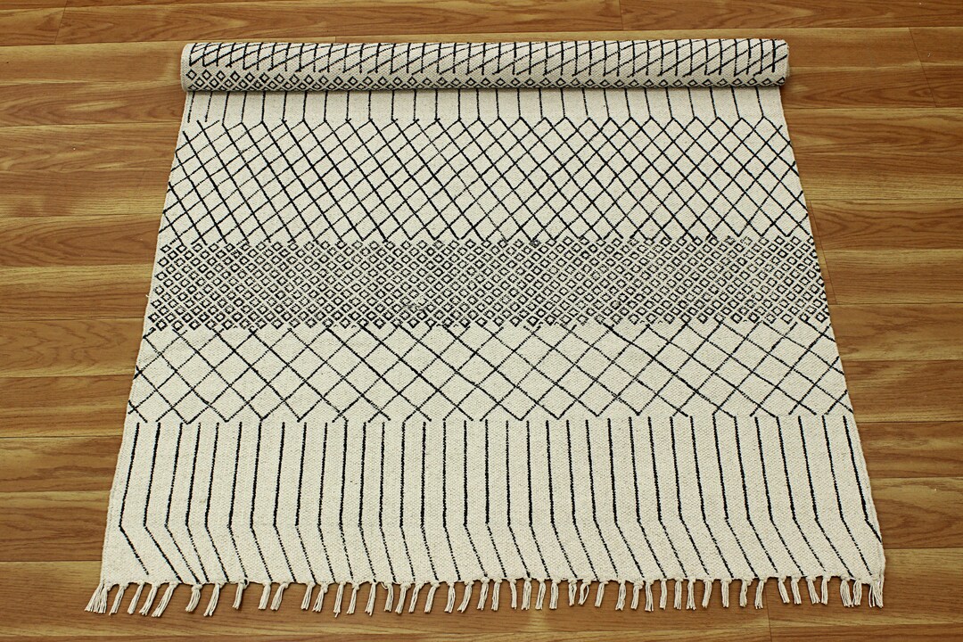 Black Hand Block Printed Rug Hand Washable Runner Hallway Stair Runner ...