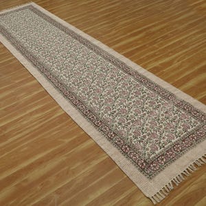 Large Hallway Stair Runner, Green Beige, Cotton Runner Rug, Kitchen ...