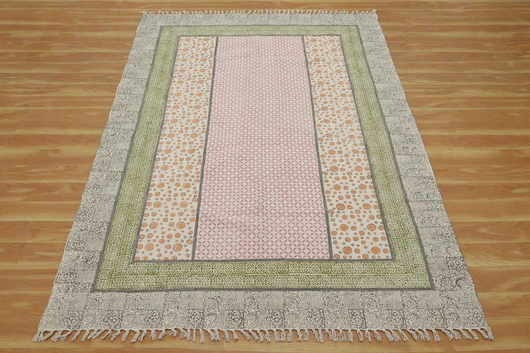 Large Green Stair Runner Hand Block Printed Rug Living Room Rug Square ...