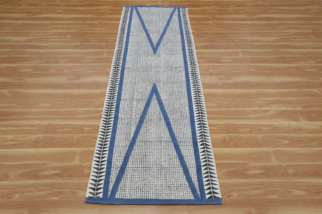 2x6 2x18 4x20 Feet Blue Cotton Stair Area Runner Rug Bedroom Living ...