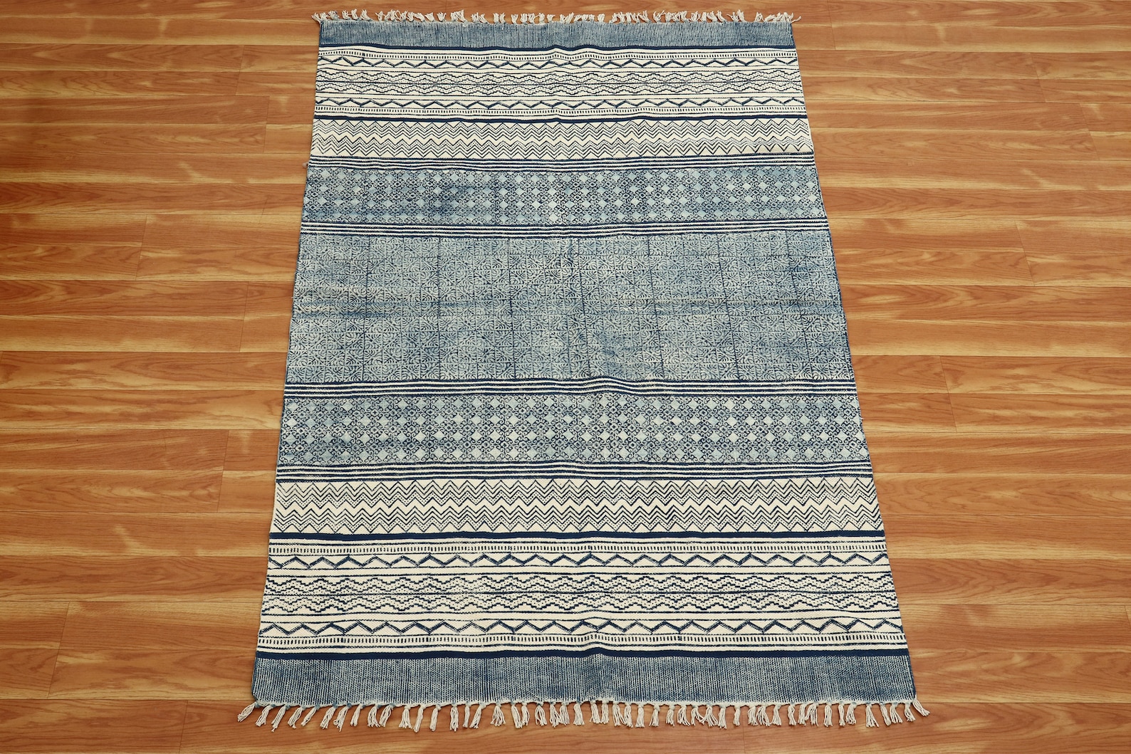 Hand Block Print Cotton Rug, Indigo Blue, Bohemian Kilim - Etsy